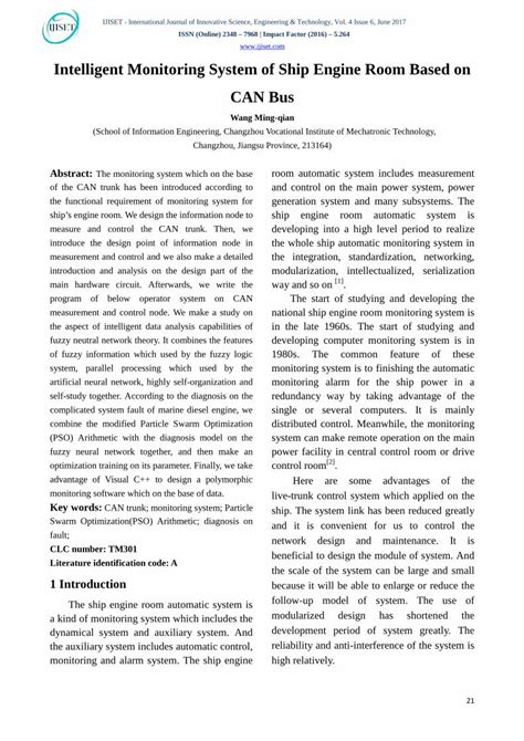 Pdf Intelligent Monitoring System Of Ship Engine … Vol4 V4s6 Ijiset V4 I06 04