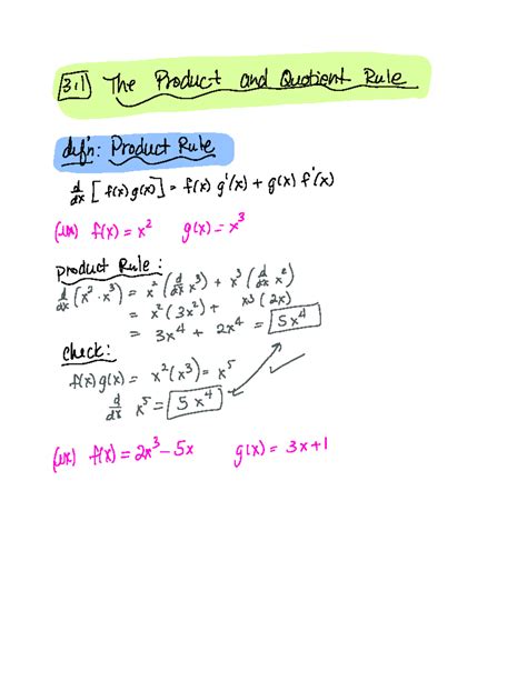 Math 121 Section 3 Math The Product And Quotient Rule Defin Product