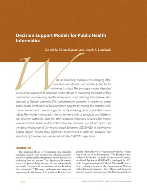 W Decision Support Models For Public Health Informatics