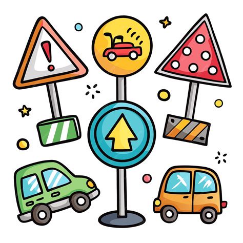 A Cartoon Drawing Of Various Road Signs And Premium Ai Generated Vector