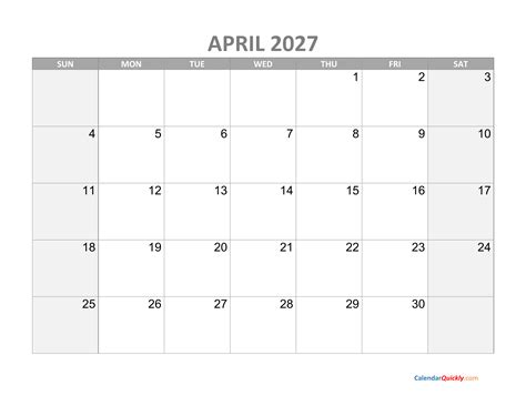 April Calendar 2027 With Holidays Calendar Quickly