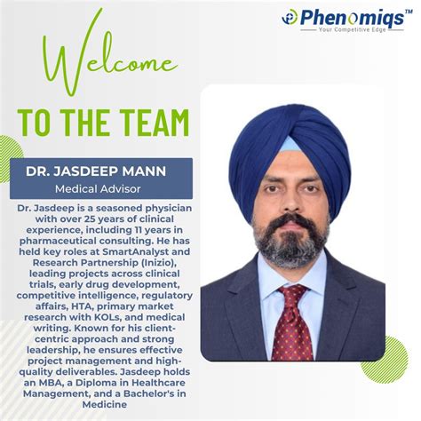 We Are Thrilled To Welcome Dr Jasdeep Singh Mann To Phenomiqs As Our