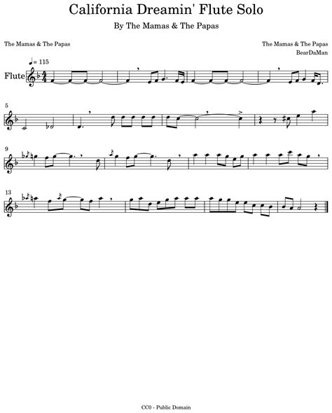 California Dreamin Flute Solo Sheet Music For Flute