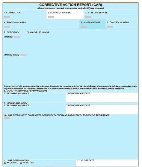 Corrective Action Report Template Sample Corrective Action Report