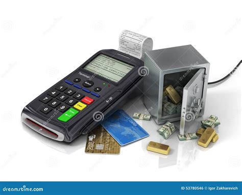 Payment Terminal With Credit Card And Safe With Gold And Money Stock Illustration