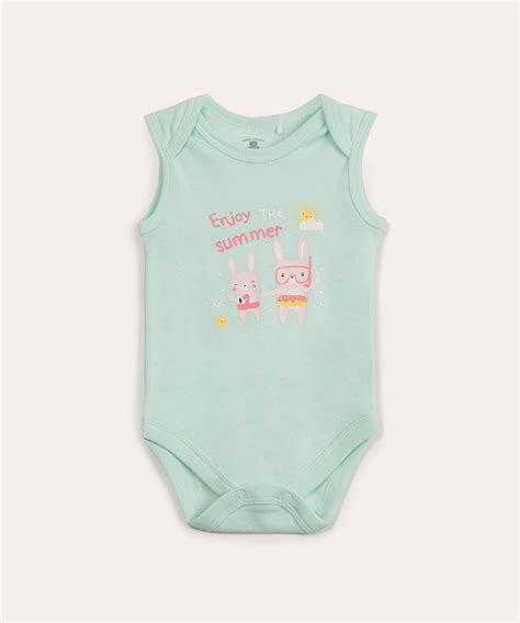 Body Infantil Sem Manga Coelhos Verde