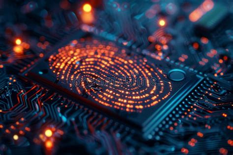 a computer chip with a fingerprint on it stock image image of scan
