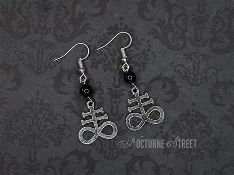 Silver Leviathan Cross Earrings Satanic Jewelry Goth Earrings