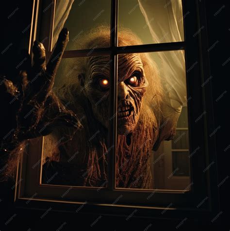 Premium Ai Image A Scary Creature Is Looking Out A Window With A