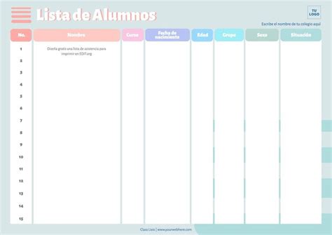 diseña una lista de alumnos personalizada gratis