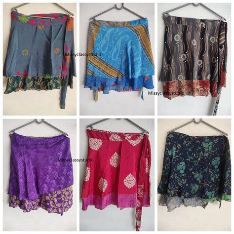 Wholesale Lot Of Short Sari Silk Wrap Skirt Knee Length Bohemian