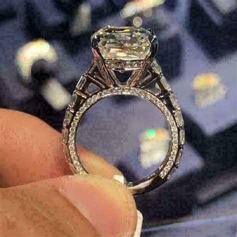 Women 4ct Asscher Cut Moissanite Solitaire Engagement Ring 14k White