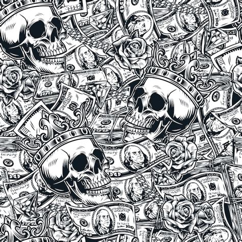 Premium Vector Money Monochrome Vintage Seamless Pattern