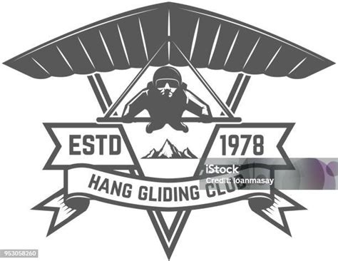 행글라이딩 클럽 엠 블 럼 템플릿입니다 레이블 상징 기호에 대 한 디자인 요소입니다 행글라이더에 대한 스톡 벡터 아트 및 기타 이미지 행글라이더 고풍스런 글라이더