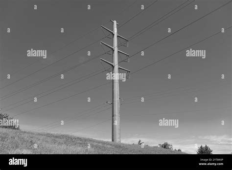Powering Pylon Utility Electricity Power Lines Pylon Producing Energy Voltage Transmission On