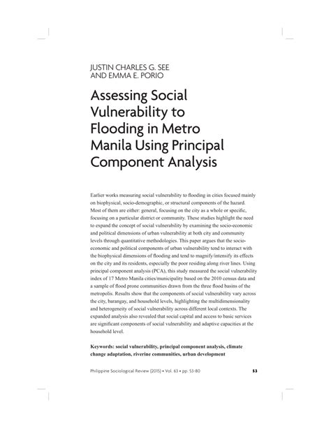 Pdf Assessing Social Vulnerability To Flooding In Metro Manila Using Principal Component Analysis