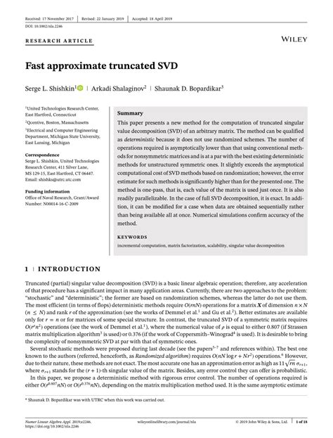 PDF Fast Approximate Truncated SVD