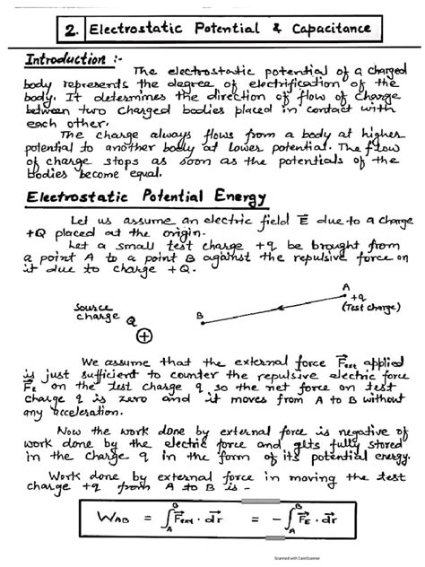 Electric Potential And Capacitance Notes Pdf