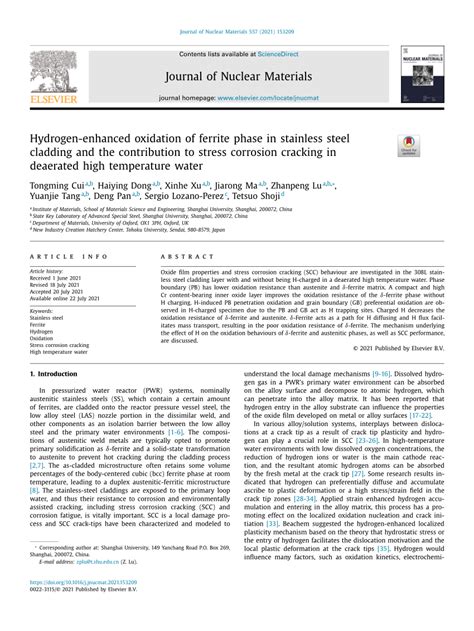 Pdf Hydrogen Enhanced Oxidation Of Ferrite Phase In Stainless Steel