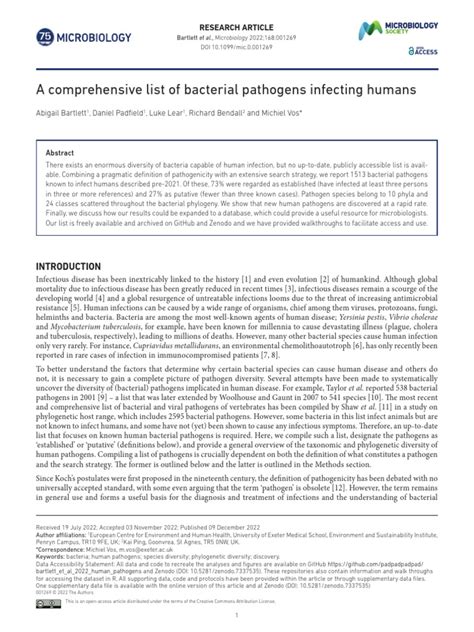 A Comprehensive List Of Bacterial Pathogens Infecting Humans Pdf