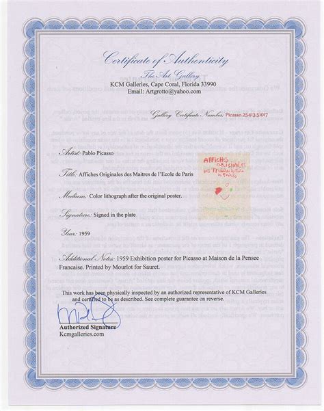 Pablo Picasso Antique Exhibition Poster Affiches Originales Signed