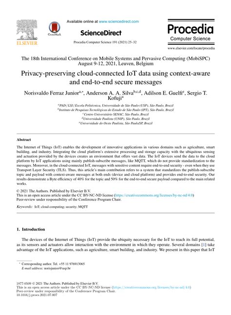 Pdf Privacy Preserving Cloud Connected Iot Data Using Context Aware And End To End Secure Messages