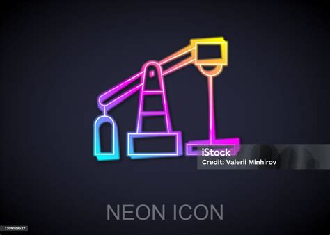 검은 색 배경에 고립 된 빛나는 네온 라인 오일 펌프 또는 펌프 잭 아이콘 석유 굴착 장치 벡터 0명에 대한 스톡 벡터 아트 및 기타 이미지 Istock