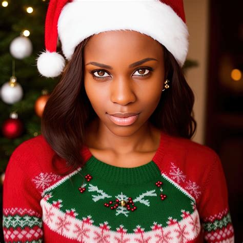 Mujer Generada Por Ia Con Suéter Navideño Foto Premium