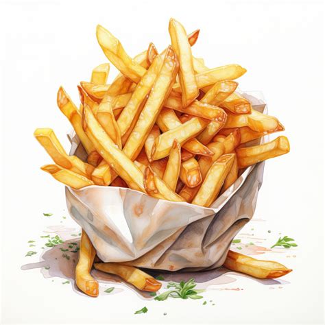 Premium Photo Watercolor French Fries With Ketchup And Mustard On A