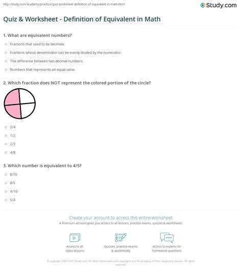 Quiz And Worksheet Definition Of Equivalent In Math