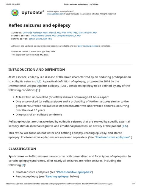 Reflex Seizures And Epilepsy Uptodate Pdf Epilepsy Human