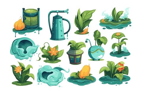 환경 친화적인 벡터 설정 컬렉션 그래픽 클립 아트 디자인 흰색 배경에 격리된 플랫 벡터 그림 프리미엄 벡터