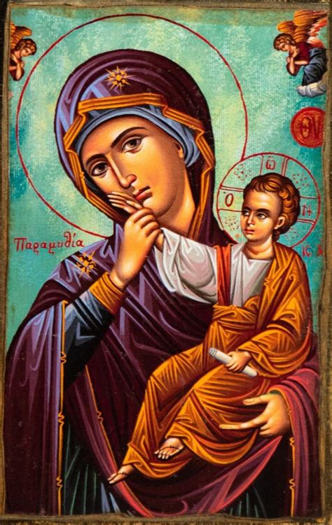 Virgin Mary Icon Panagia Paramythia Handmade Greek Orthodox Icon Gold