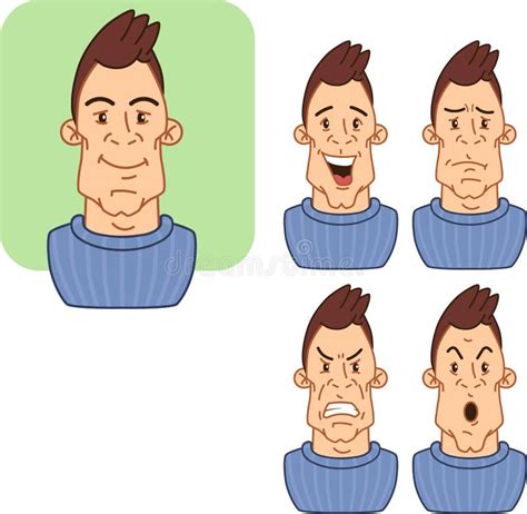 Various Facial Expressions And Gestures Of A Man Stock Vector