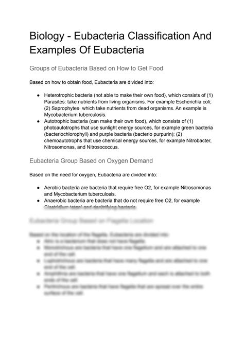 Solution Biology Eubacteria Classification And Examples Of Eubacteria Studypool