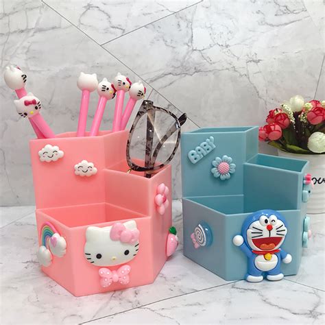 卡通可爱多功能创意笔筒时尚化妆品收纳盒桌面杂物桶少女心置物盒虎窝淘