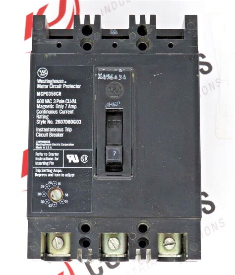 Westinghouse Mcp0358cr 7a 600vac 3 Pole Mcp Motor Circuit Protector