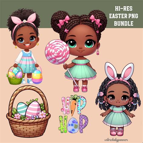 Easter Clipart Black Girl Chibi Style Png Bundle Easter Eggs Easter