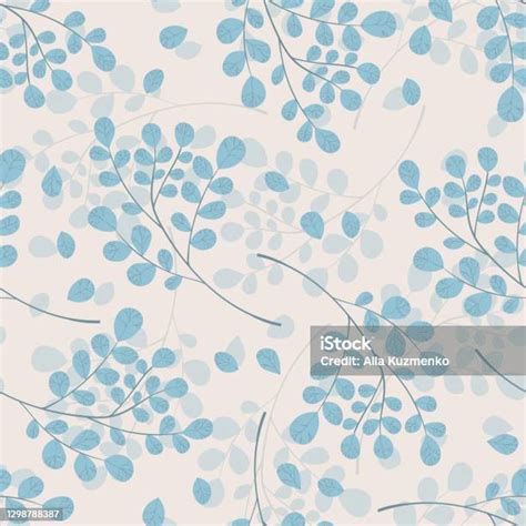 손으로 그린 컬러 잎으로 매끄러운 꽃 귀여운 가을 배경 열대 파란색 가지 현대 꽃 구성 벽지 포스터 카드 직물 직물에 대한 패션 벡터 스톡 일러스트레이션 식물학에 대한 스톡