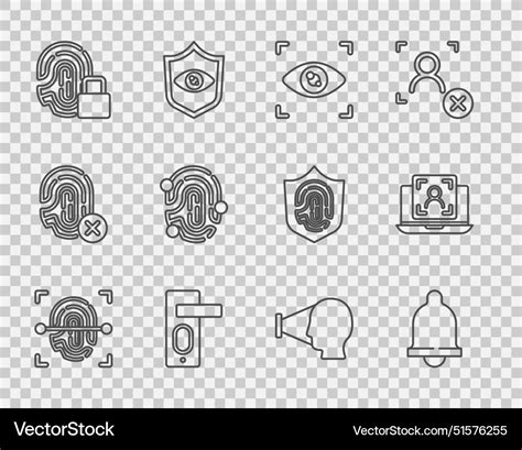 Set Line Fingerprint Motion Sensor Eye Scan Door Vector Image