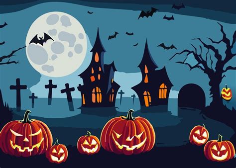 Premium Vector Spooky Background With Pumpkins And Haunted House
