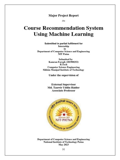 Major Project Report Nit 2019002 Pdf Educational Technology Data
