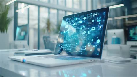 The Laptop With Digital Interface Ai Generated Stock Illustration Illustration Of Clean