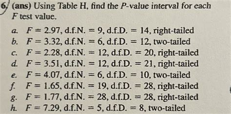 Solved Ans ﻿using Table H ﻿find The P Value Interval For