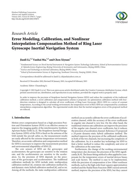 Pdf Error Modeling Calibration And Nonlinear Interpolation Compensation Method Of Ring Laser