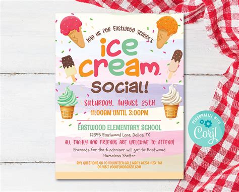 Ice Cream Social Invitation Flyer Teacher Appreciation Printable Ice