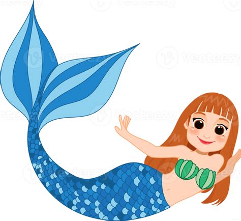 Cartoon Character With Cute Mermaid Princess With Colorful Hair And Tail Png
