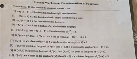 solved practice worksheet transformations of functions true