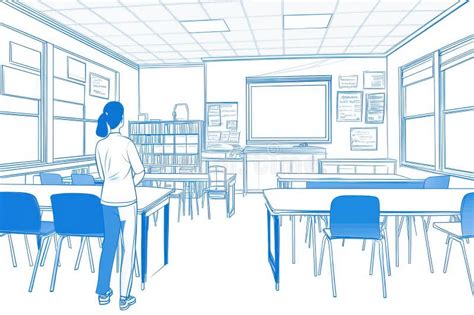 Minimalistic Classroom Scene With Teacher In Modern Educational Setting