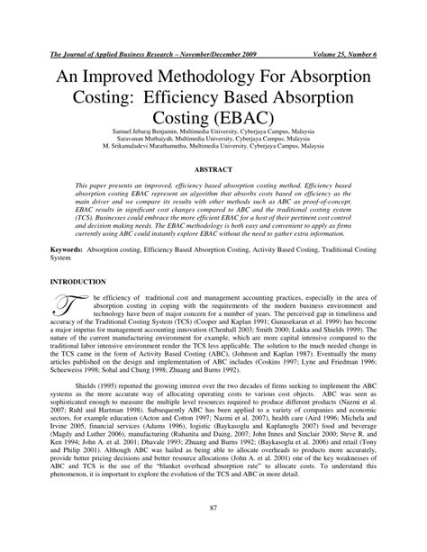 Pdf An Improved Methodology For Absorption Costing Efficiency Based